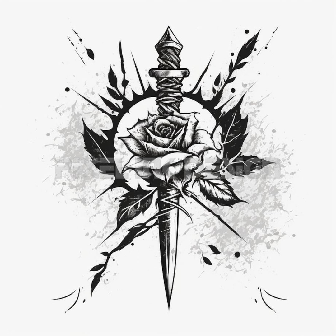 Dagger With Rose Tattoo Design - Download High Resolution Digital Art ...