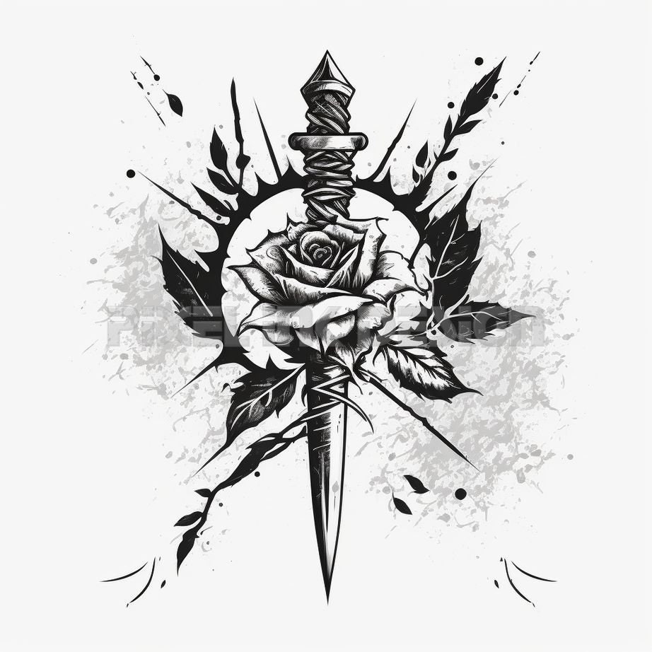 Dagger With Rose Tattoo Design - Download High Resolution Digital Art ...