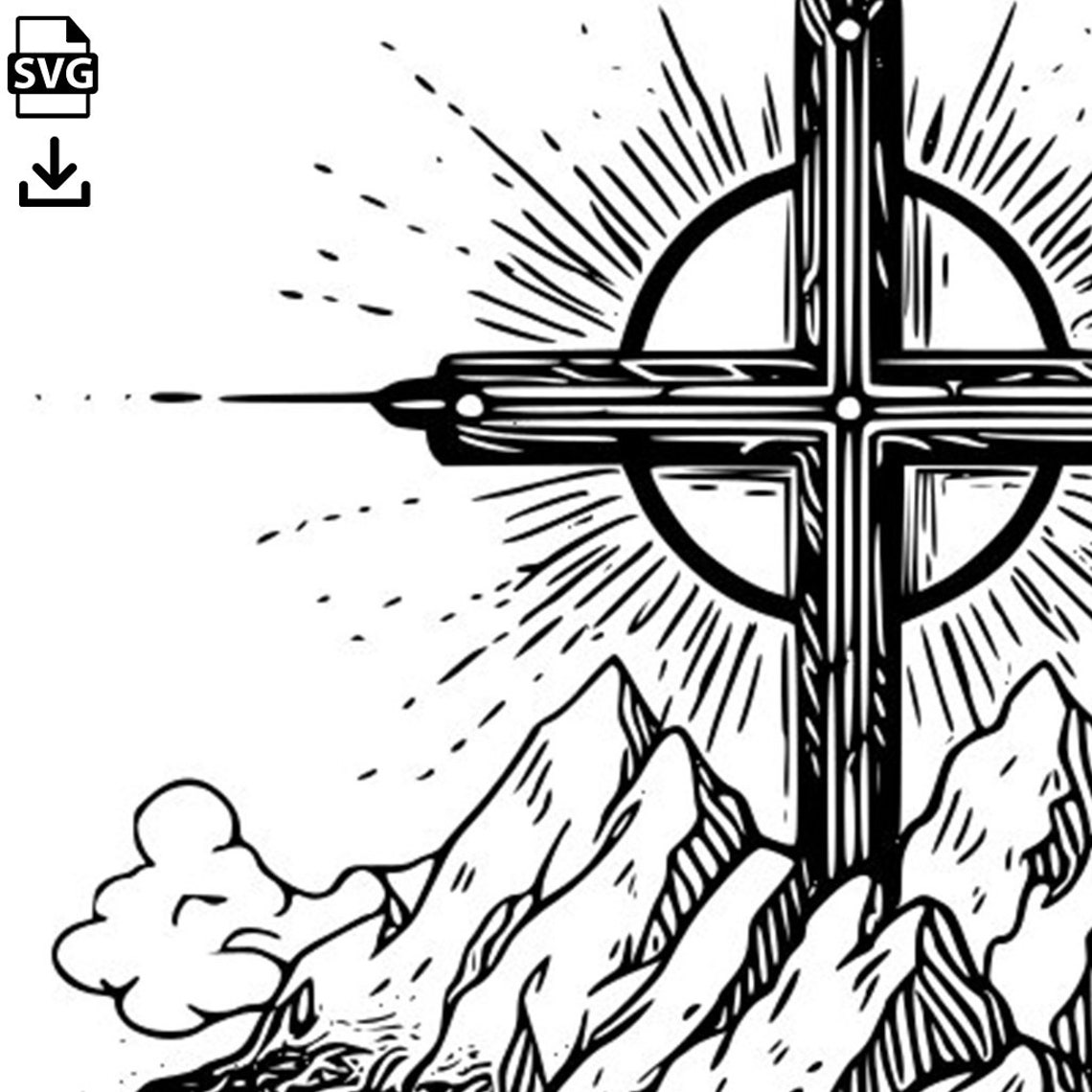 Cross Over Mountains Tattoo Design - Download High Resolution Digital ...