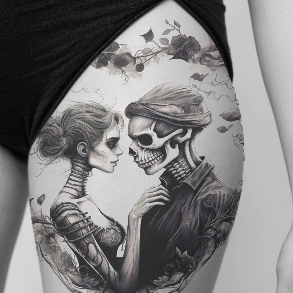 Skeleton Lovers Tattoo Design Download High Resolution Digital Art PNG Transparent Background ...