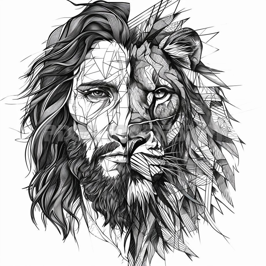 Half Lion Half Jesus Tattoo Design Download High Resolution Digital Art ...