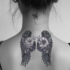 Angel Wings in Floral Style Tattoo Design - Download High Resolution ...