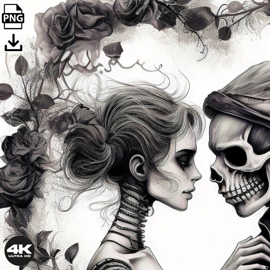 Skeleton Lovers Tattoo Design Download High Resolution Digital Art PNG ...
