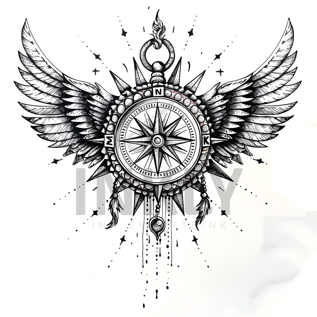 Compass With Wings Tattoo Design - Download High Resolution Digital Art ...