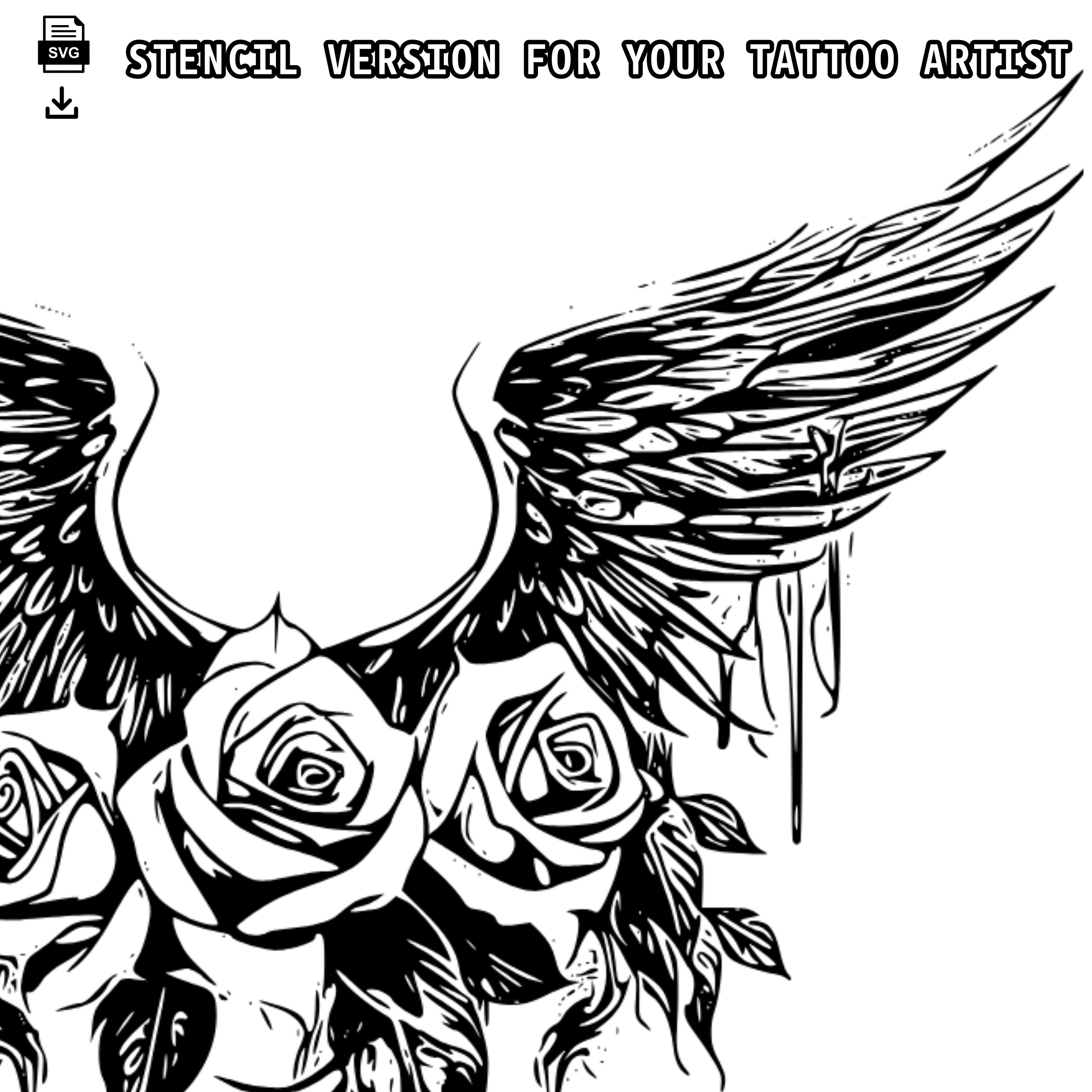 Wings With Roses Tattoo Design White Background Download Detailed High ...
