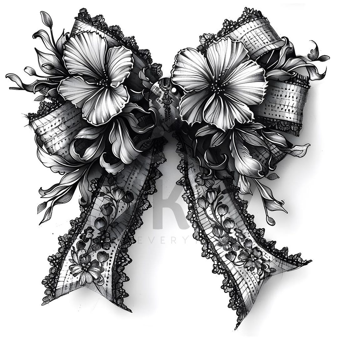 Floral Lace Bow Tattoo Design - Download High Resolution Digital Art ...