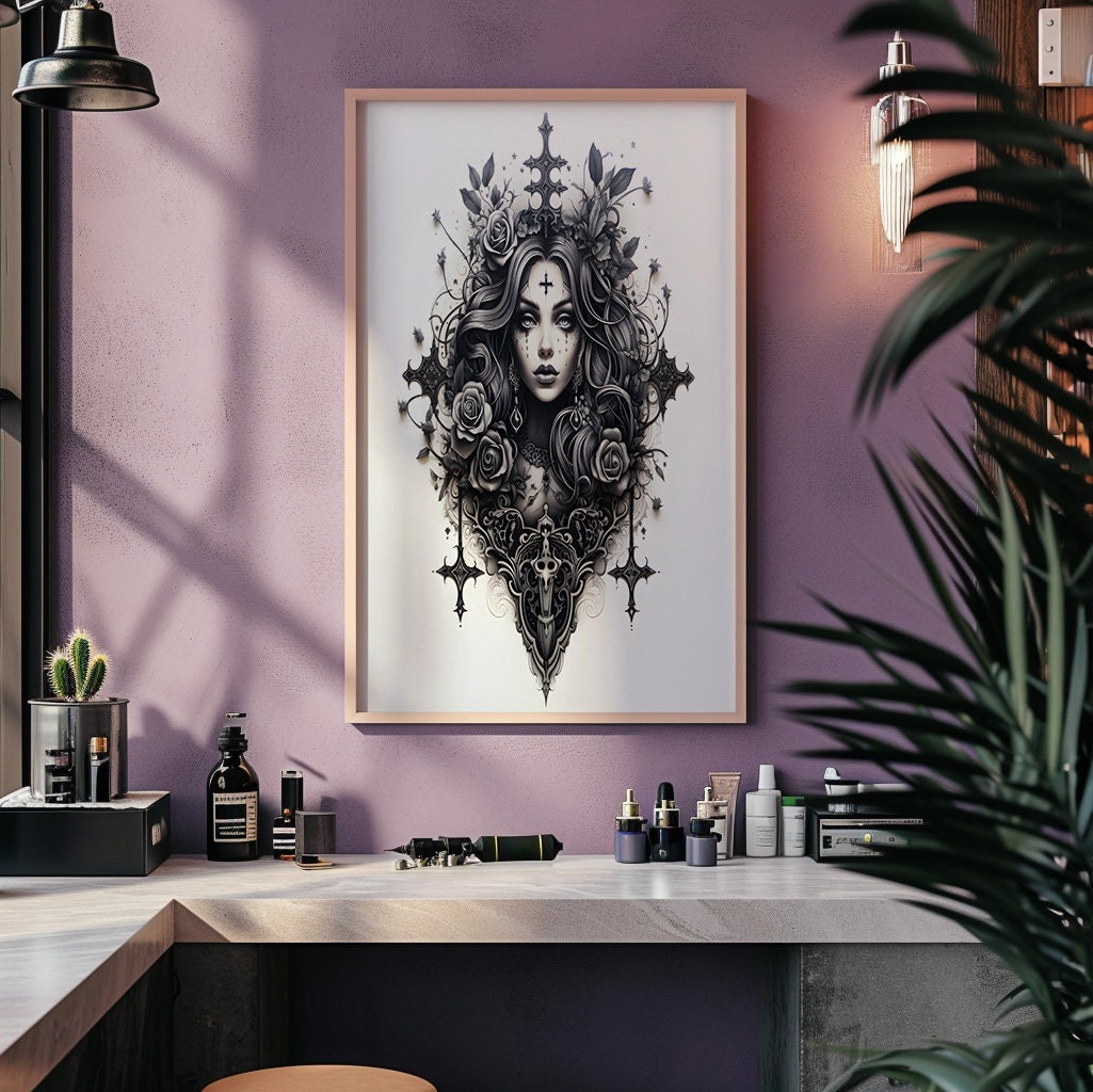 Gothic Woman Tattoo Transparent Background Download Detailed High ...