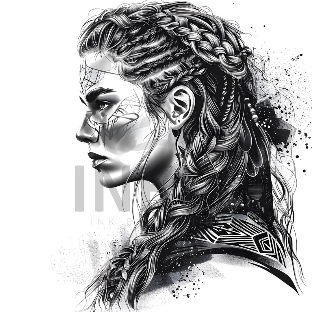 Female Viking Tattoo Design: High-resolution Stencil (digital Download ...