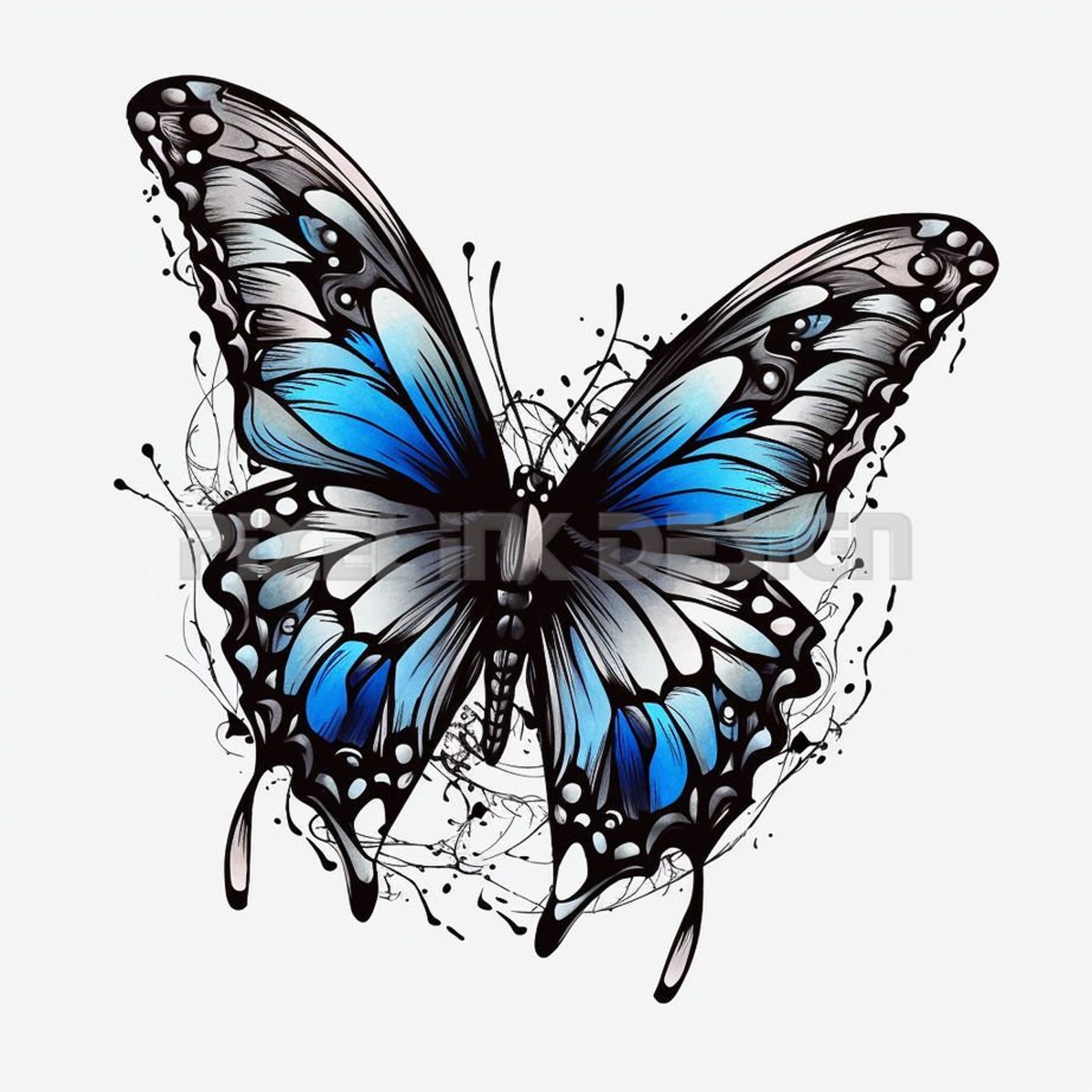Blue Butterfly Tattoo Design Download High Resolution Digital Art PNG ...