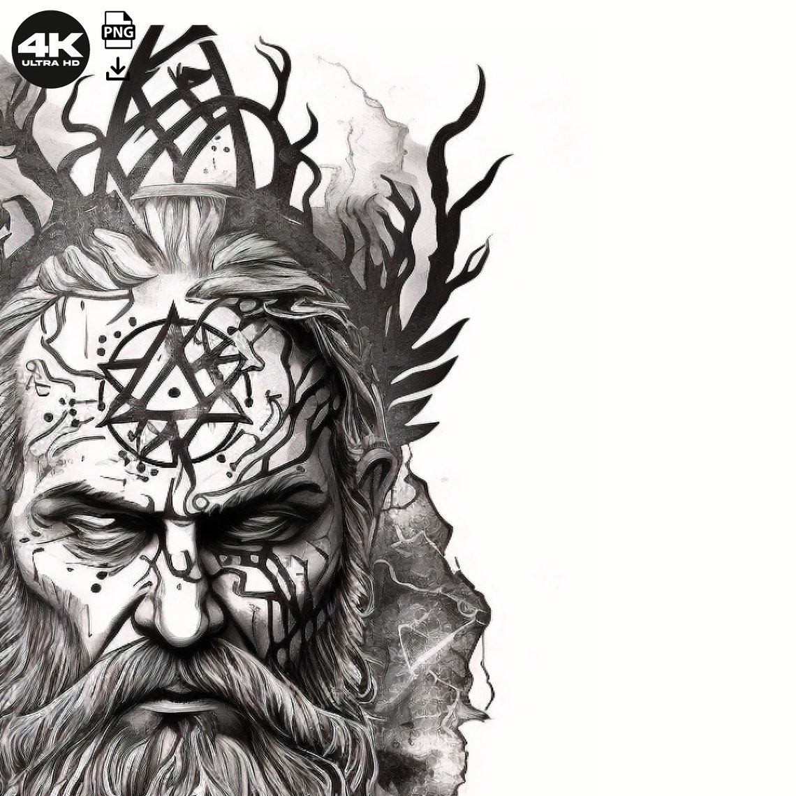 Odin Tattoo Design Detailed High Resolution Digital Art on White ...