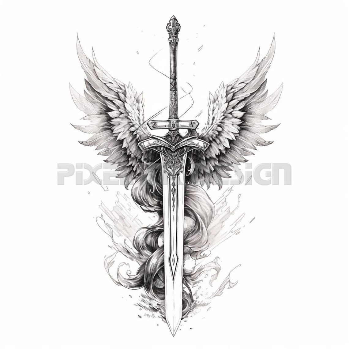 Sword With Wings Tattoo Design Download High Resolution Digital PNG Art ...