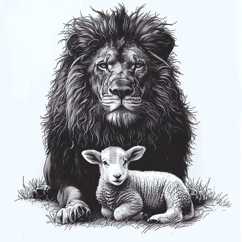 Lion And Lamb Pencil Drawing