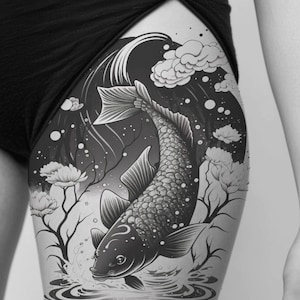 Koi Fish Tattoo Design: High-resolution Stencil (digital Download) - Etsy