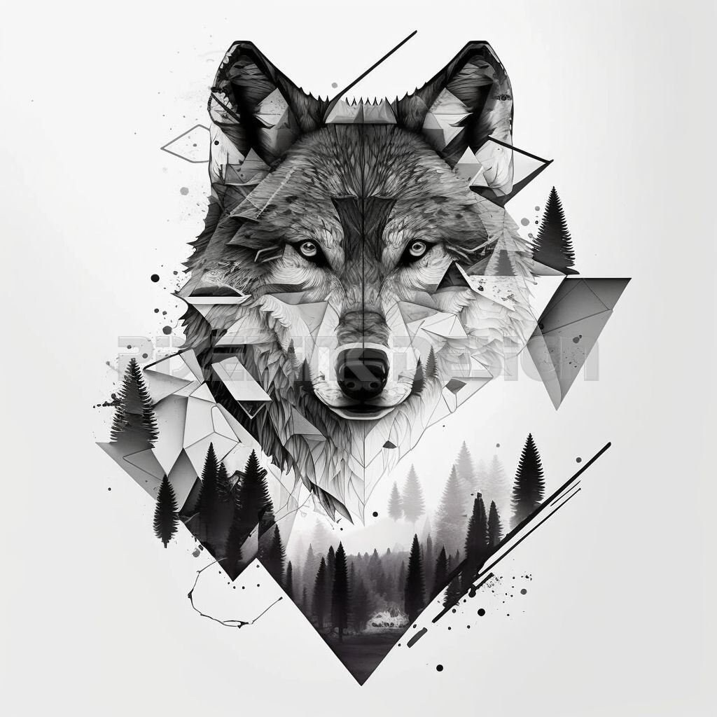 Wolf Tattoo Design White Background Download Detailed High - Etsy