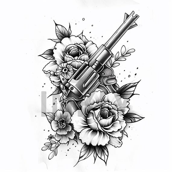 Girl Revolver Tattoo Drawing