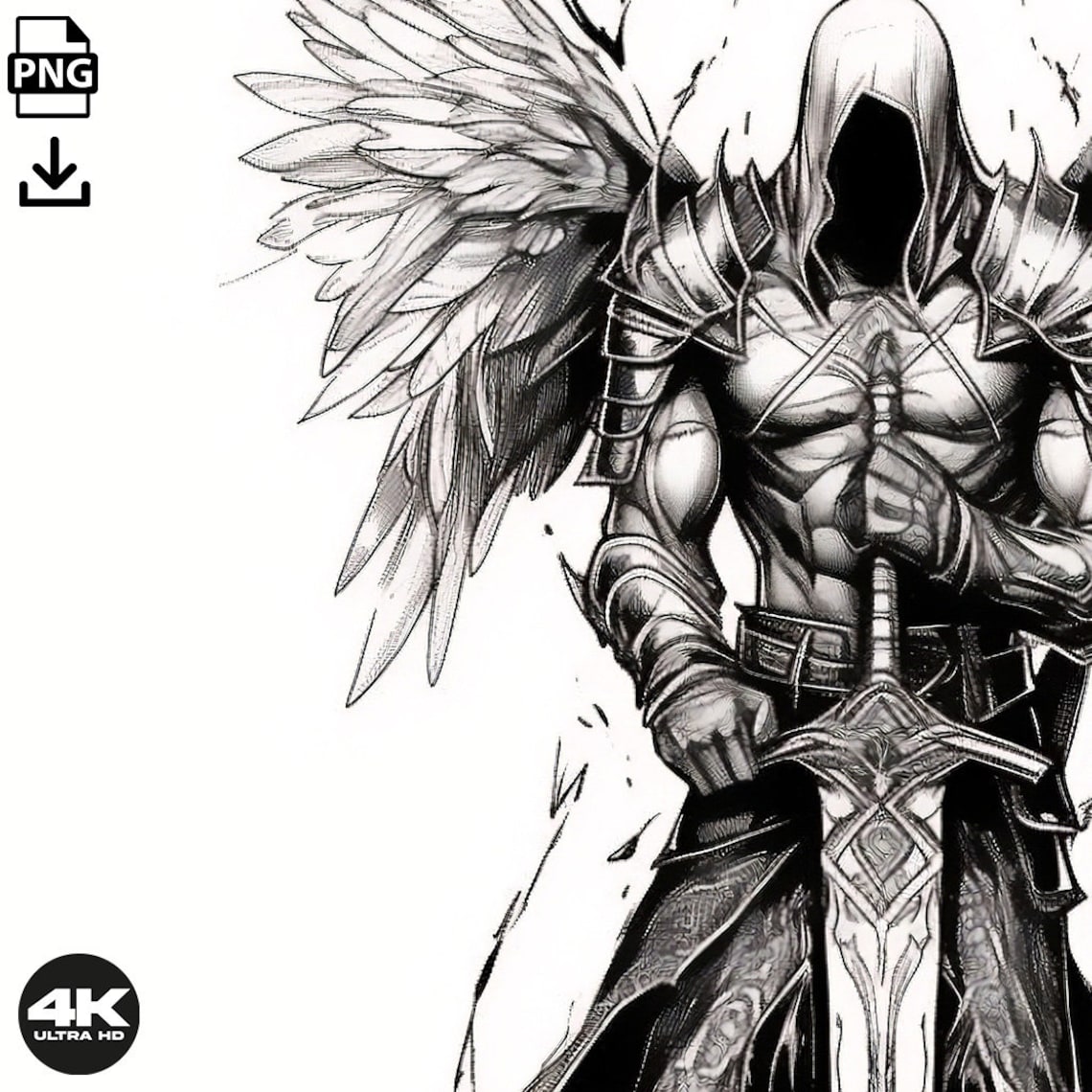 Hooded Angel With a Sword Tattoo Design Download High Resolution ...