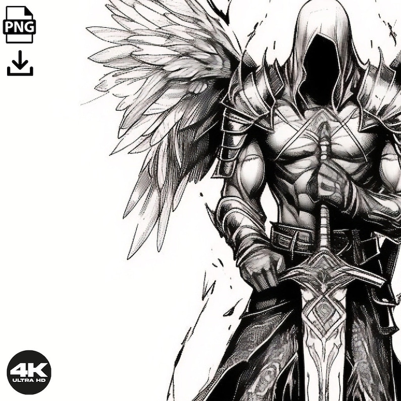 Hooded Angel With a Sword Tattoo Design Download High Resolution ...