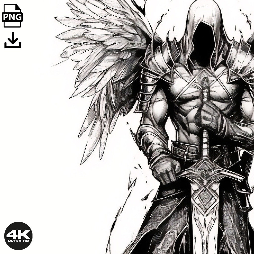Hooded Angel With a Sword Tattoo Design Download High Resolution ...
