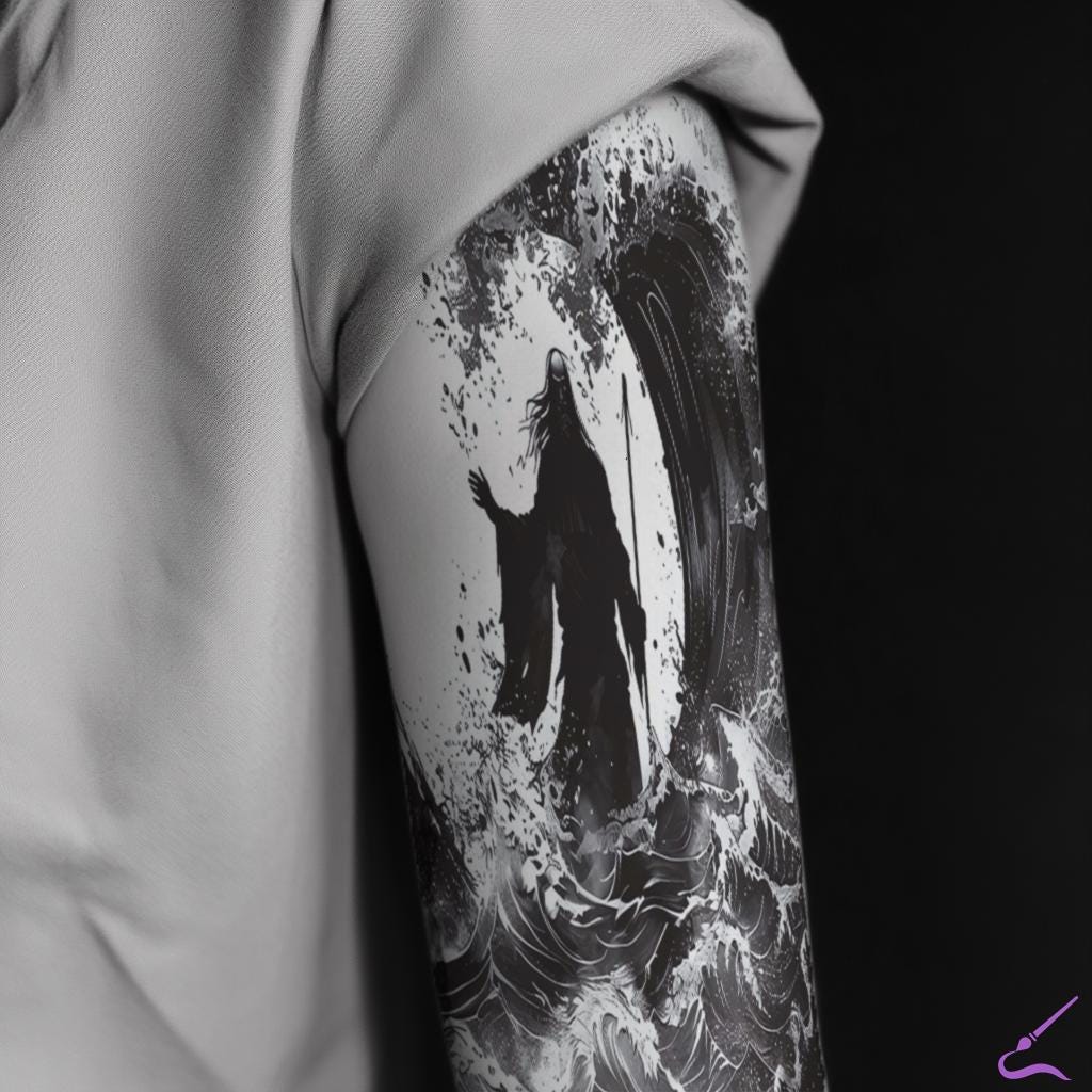 Moses Parting the Sea Tattoo Design - Transparent Background - Download ...