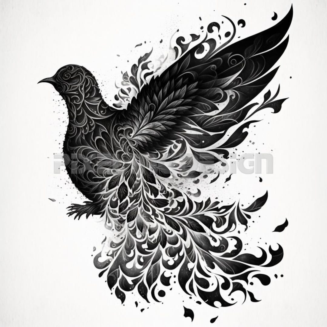 Dove Tattoo Design White Background Download Detailed High - Etsy