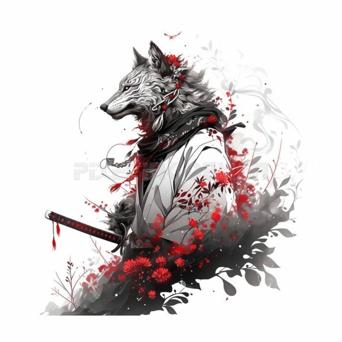 Samurai Wolf Tattoo Design - Download High Resolution Digital Art PNG Transparent Background ...