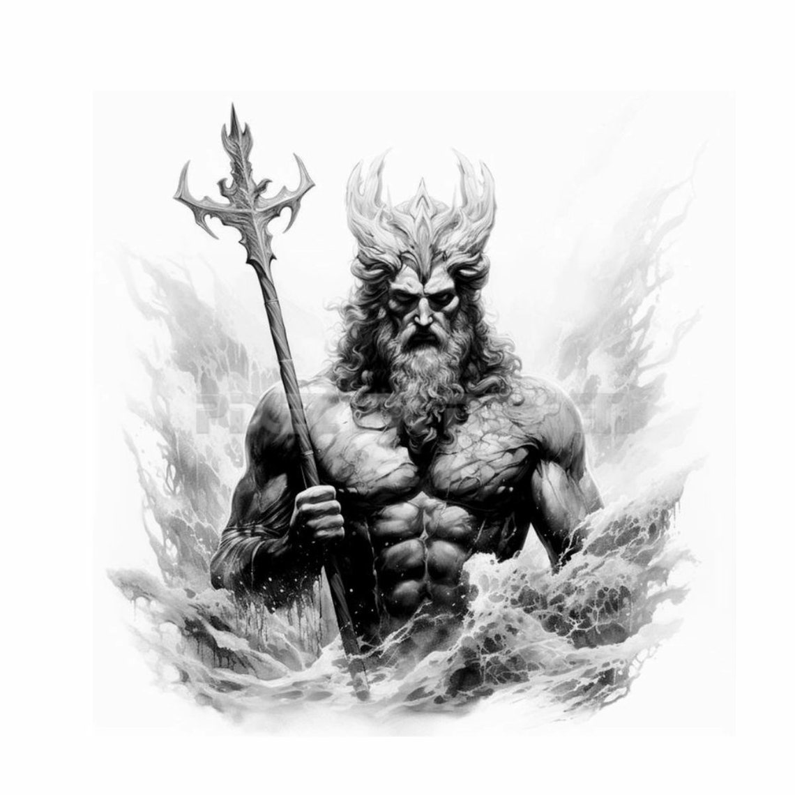 Poseidon God of the Sea Tattoo Design White Background - Etsy
