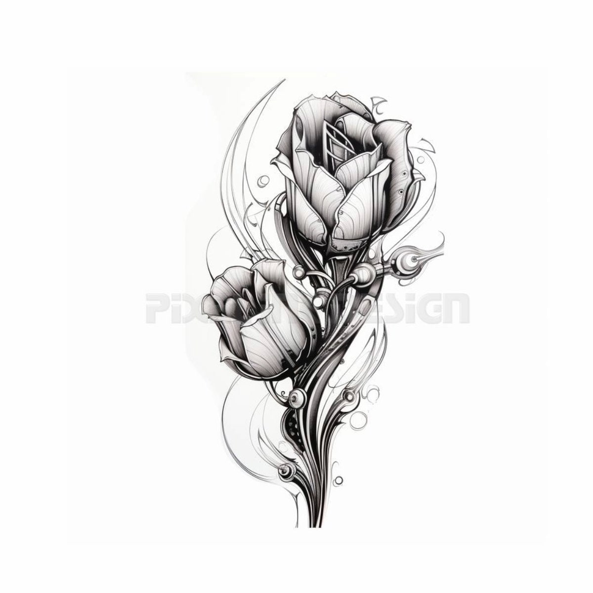 Biomechanical Tulip Flower Tattoo Design Detailed High Resolution ...