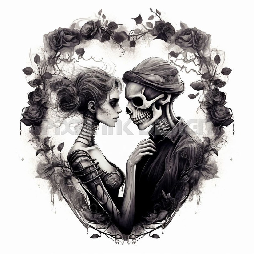 Skeleton Lovers Tattoo Design Download High Resolution Digital Art PNG ...