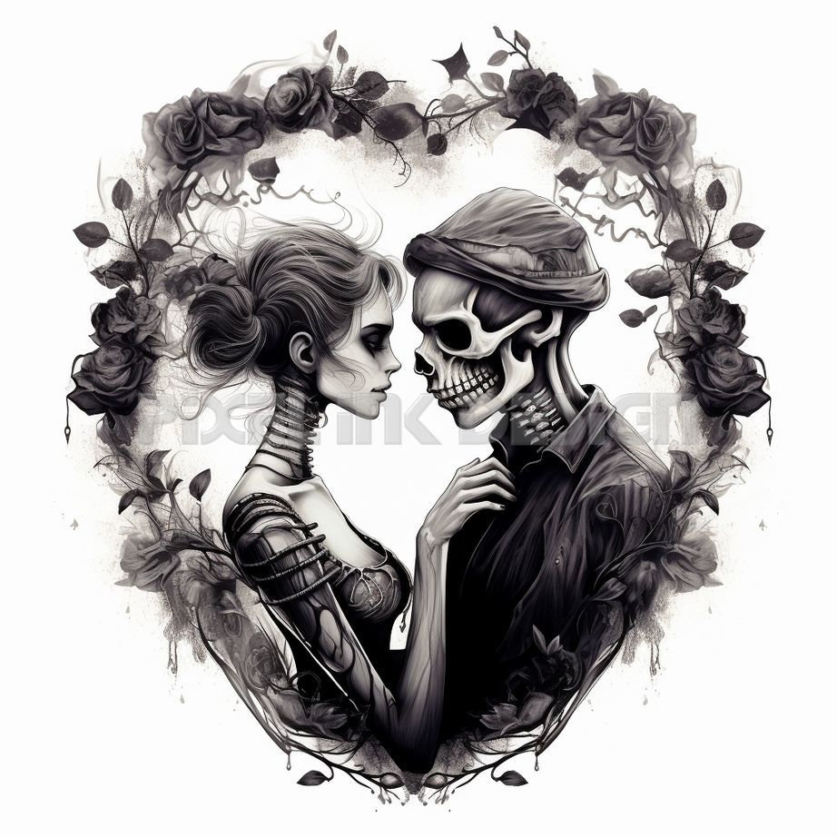 Skeleton Lovers Tattoo Design Download High Resolution Digital Art PNG ...