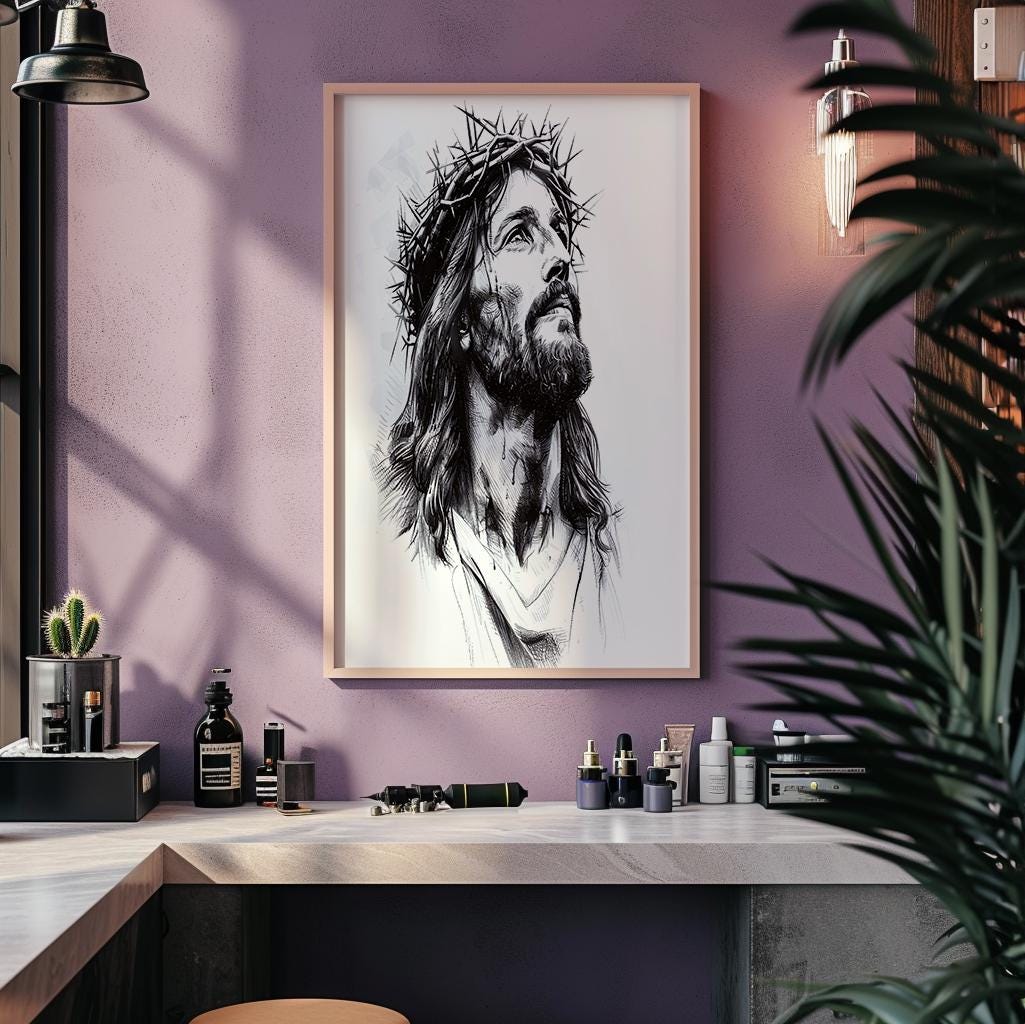Hopeful Jesus Tattoo Design: High-resolution PNG, SVG Stencil (digital ...