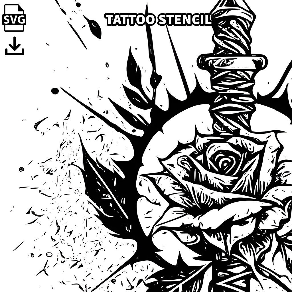 Dagger With Rose Tattoo Design - Download High Resolution Digital Art ...