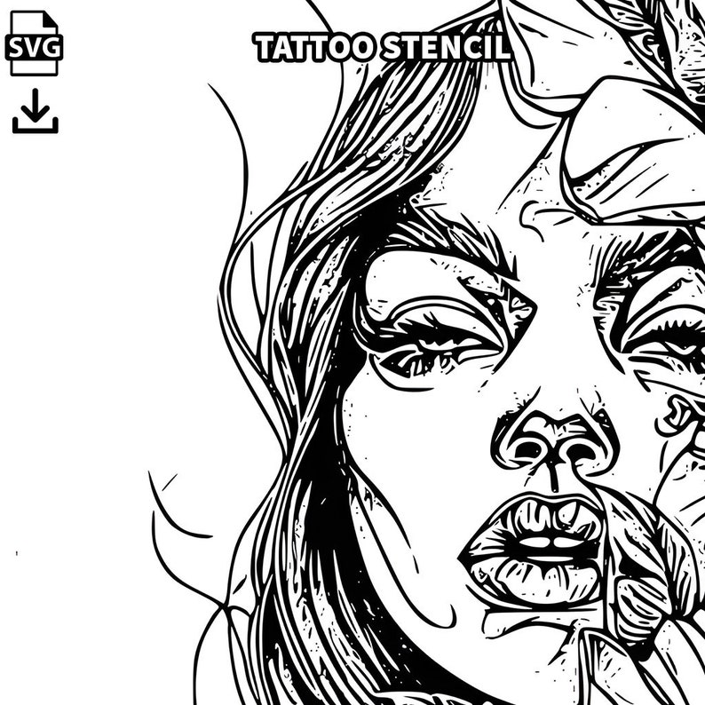 Woman With Flowers Tattoo Design Download High Resolution Digital Art ...