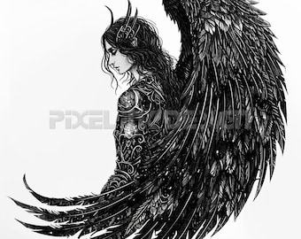 Archangel Tattoo Design High Resolution 4K Canvas Art Printable SVG ...