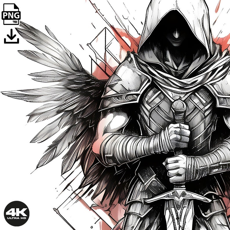 Guardian Angel With a Sword Tattoo Design Download High Resolution Digital Art PNG Transparent ...