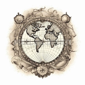 Vintage Map Tattoo Design White Background Download Detailed High ...