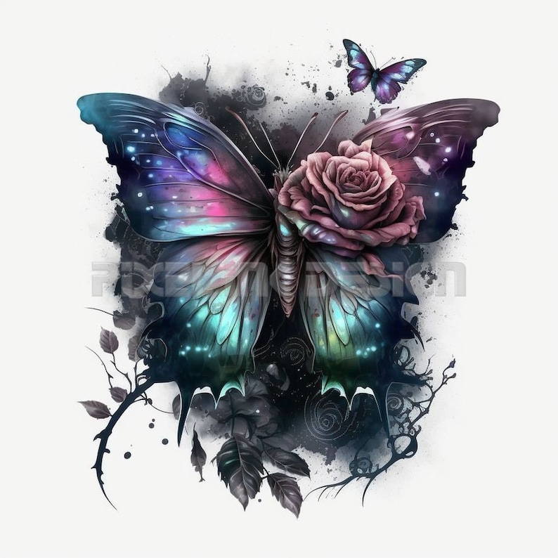 Butterfly With Rose Tattoo Design Download High Resolution Digital Art ...