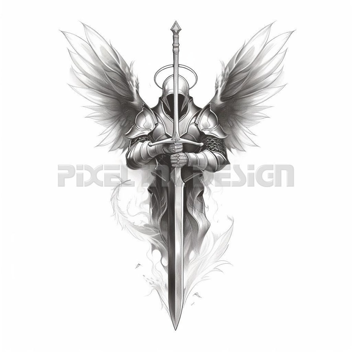 Angelic Knight Tattoo Design Download High Resolution Digital PNG Art ...