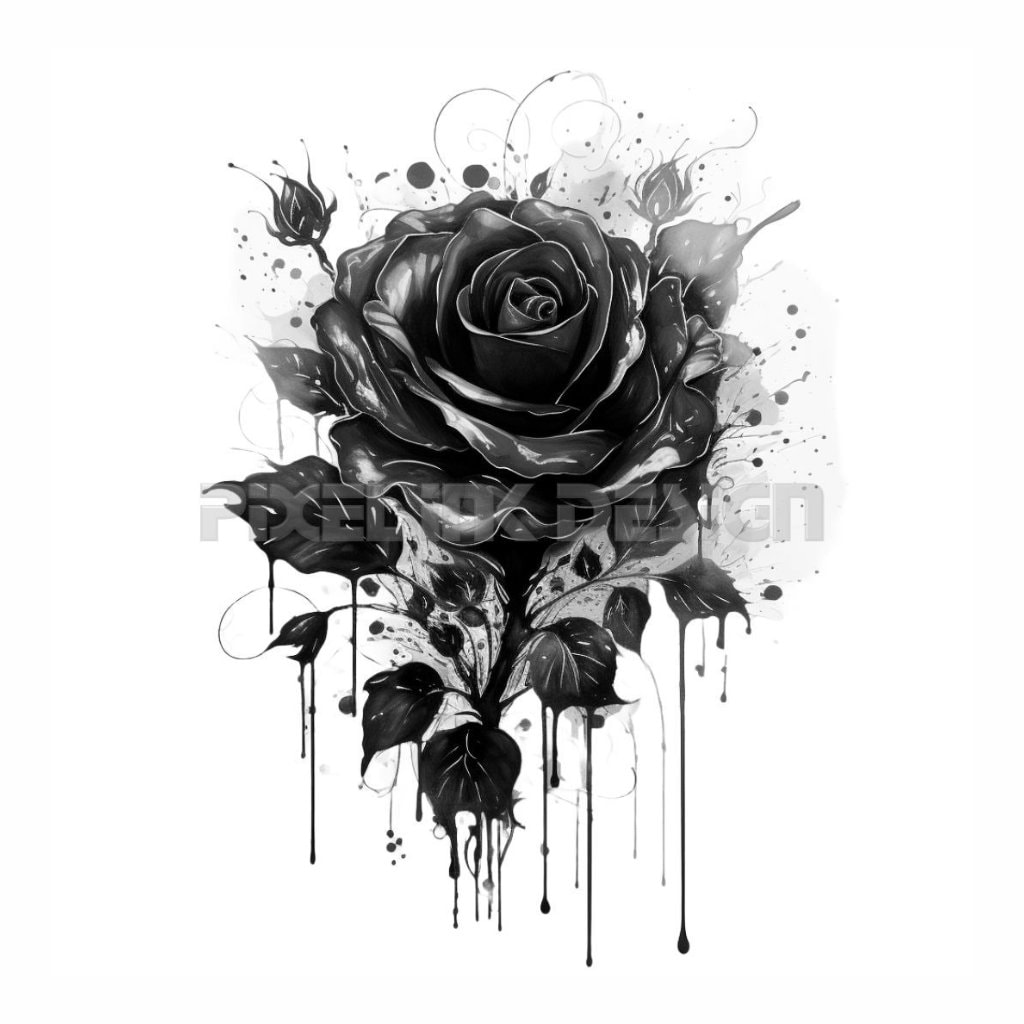 Black Rose Drawing Tattoo