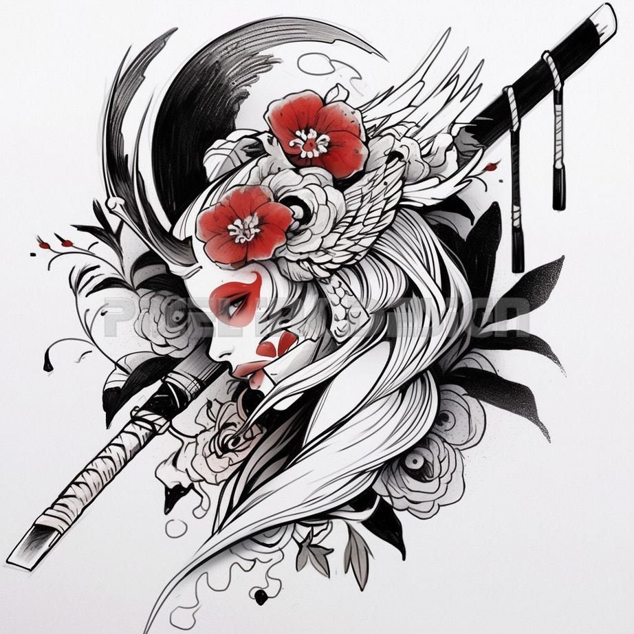 Geisha Tattoo Design Download High Resolution Digital Art PNG ...