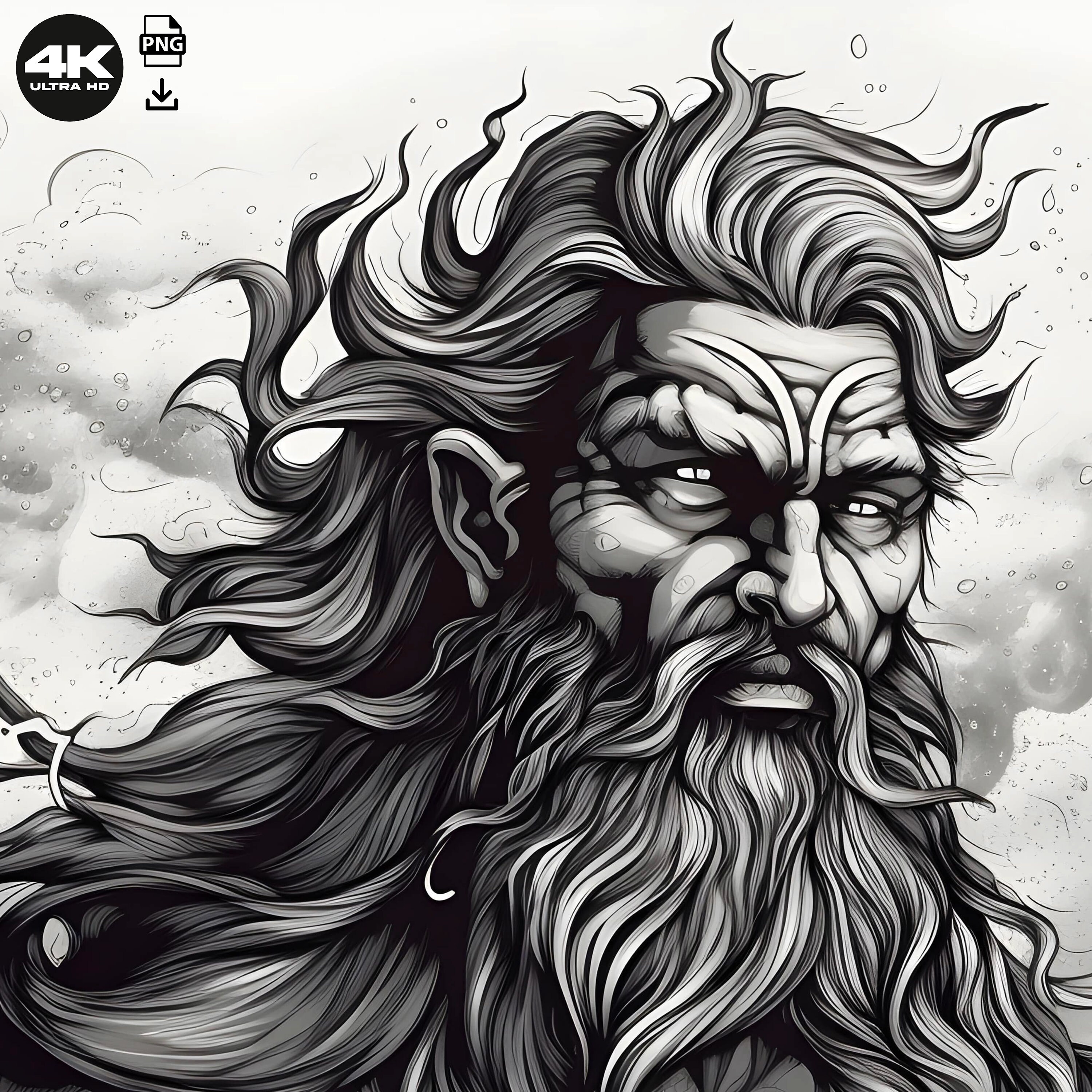 Poseidon God of the Sea Tattoo Design White Background Download ...