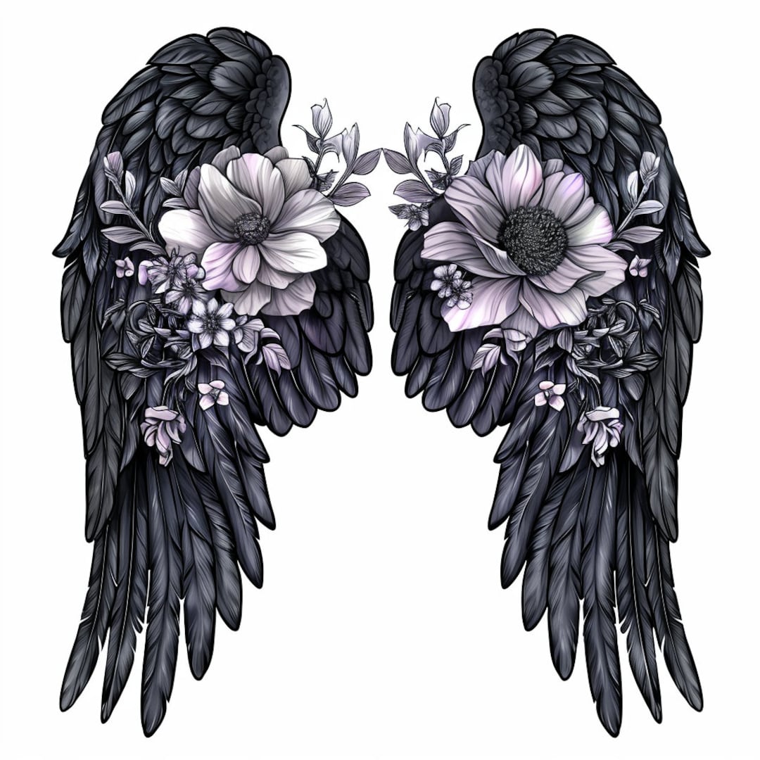 Floral Angel Wings Tattoo Design: High-resolution Stencil (digital ...