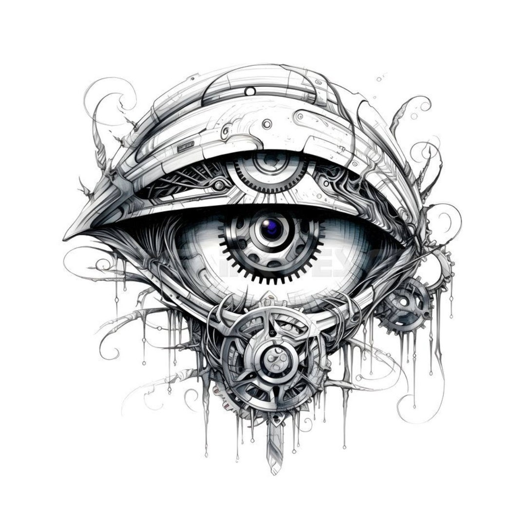 Biomechanical Eye Tattoo Design White Background Download - Etsy