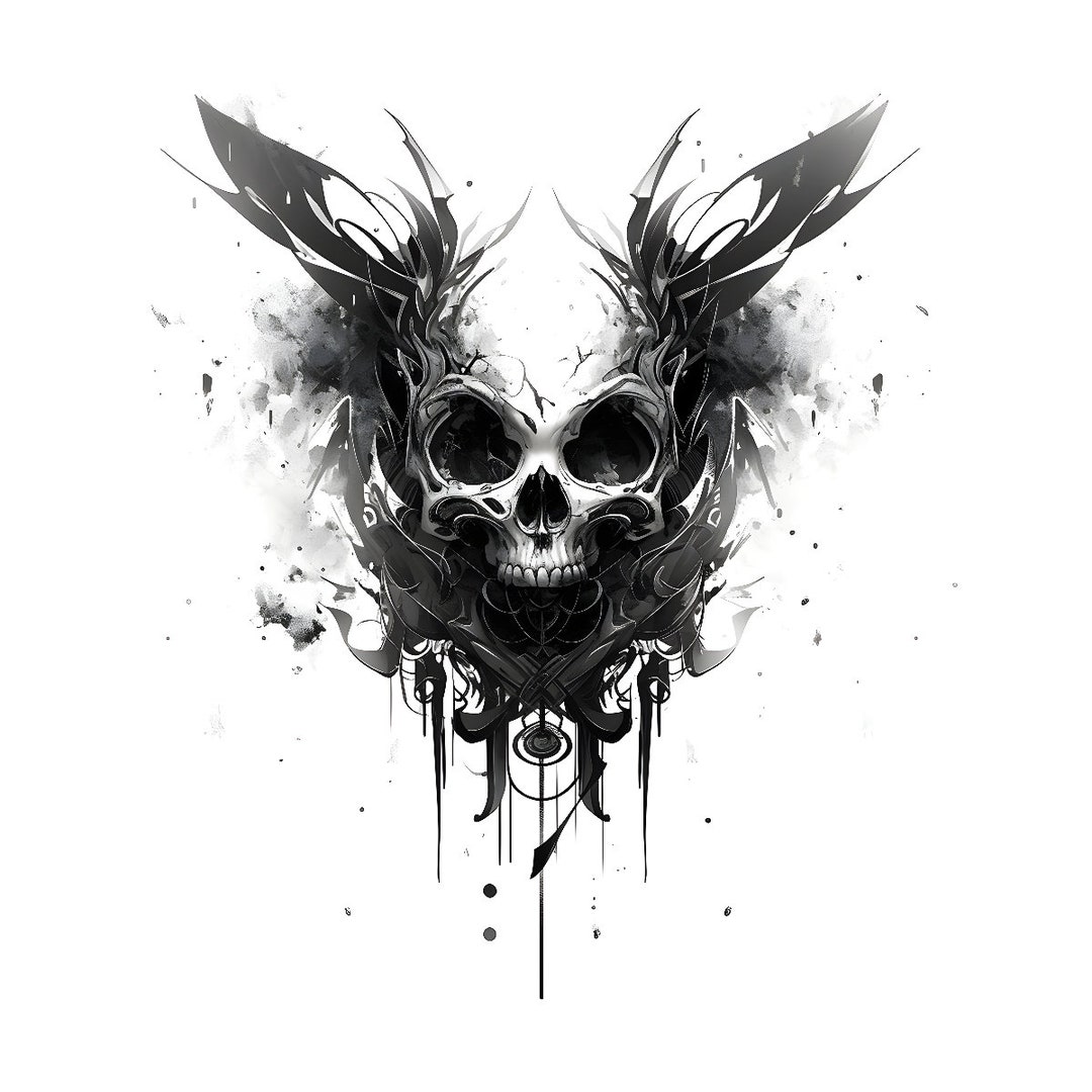 Scull Tattoo Design White Background Download Detailed - Etsy Australia