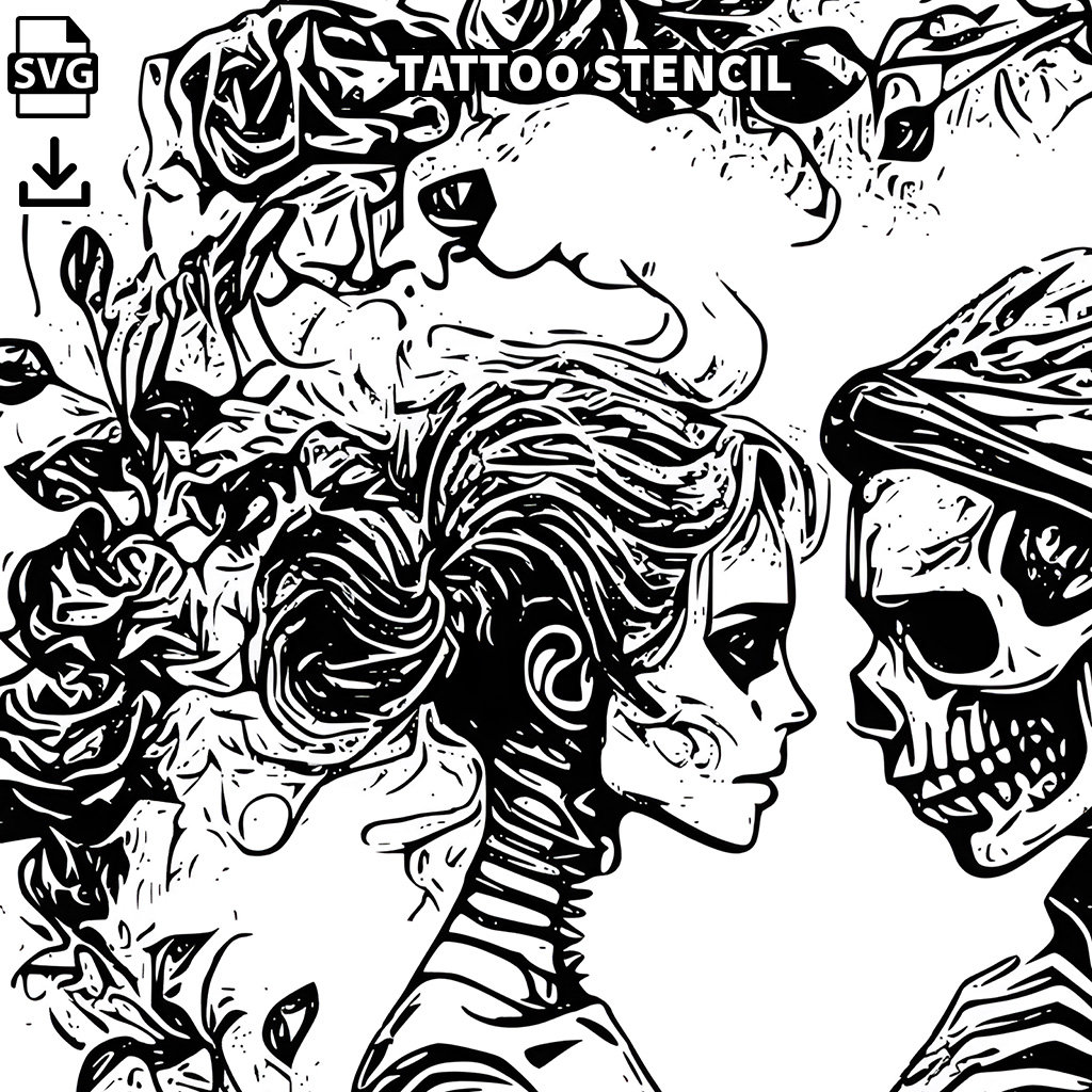 Skeleton Lovers Tattoo Design Download High Resolution Digital Art PNG ...