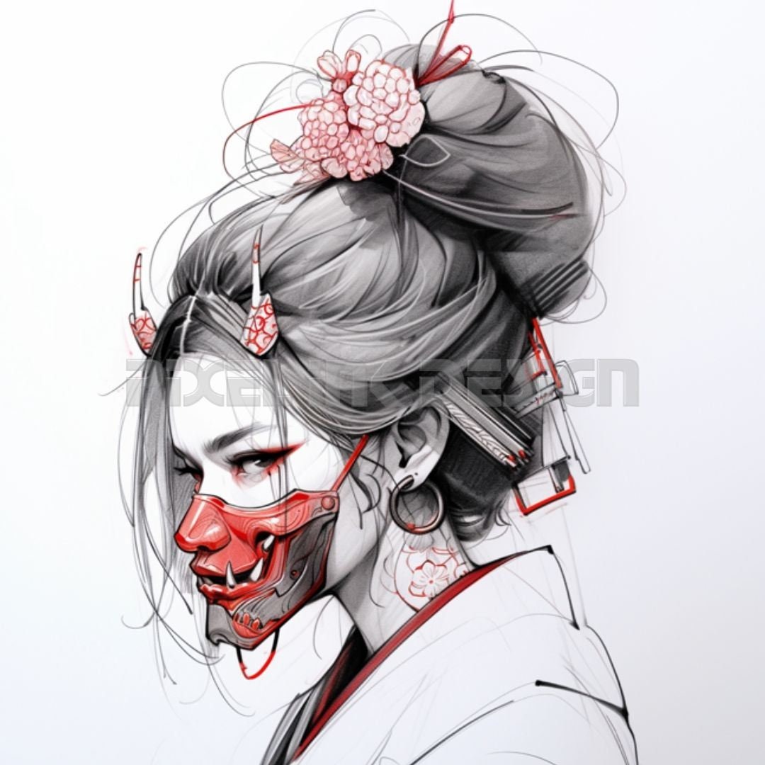 Geisha Tattoo Design Transparent Background Download Detailed High ...