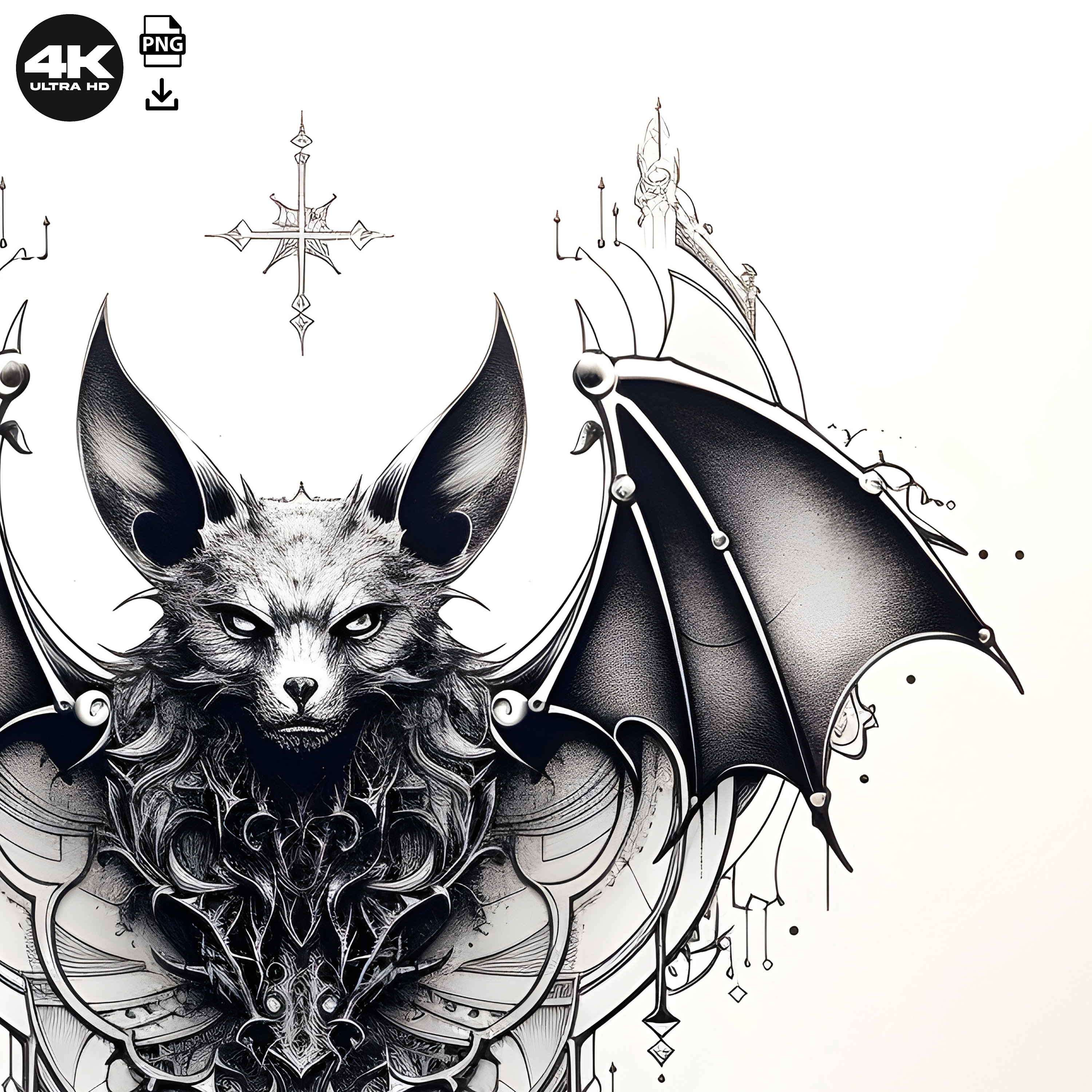 Bat Tattoo Design White Background Download Detailed High - Etsy