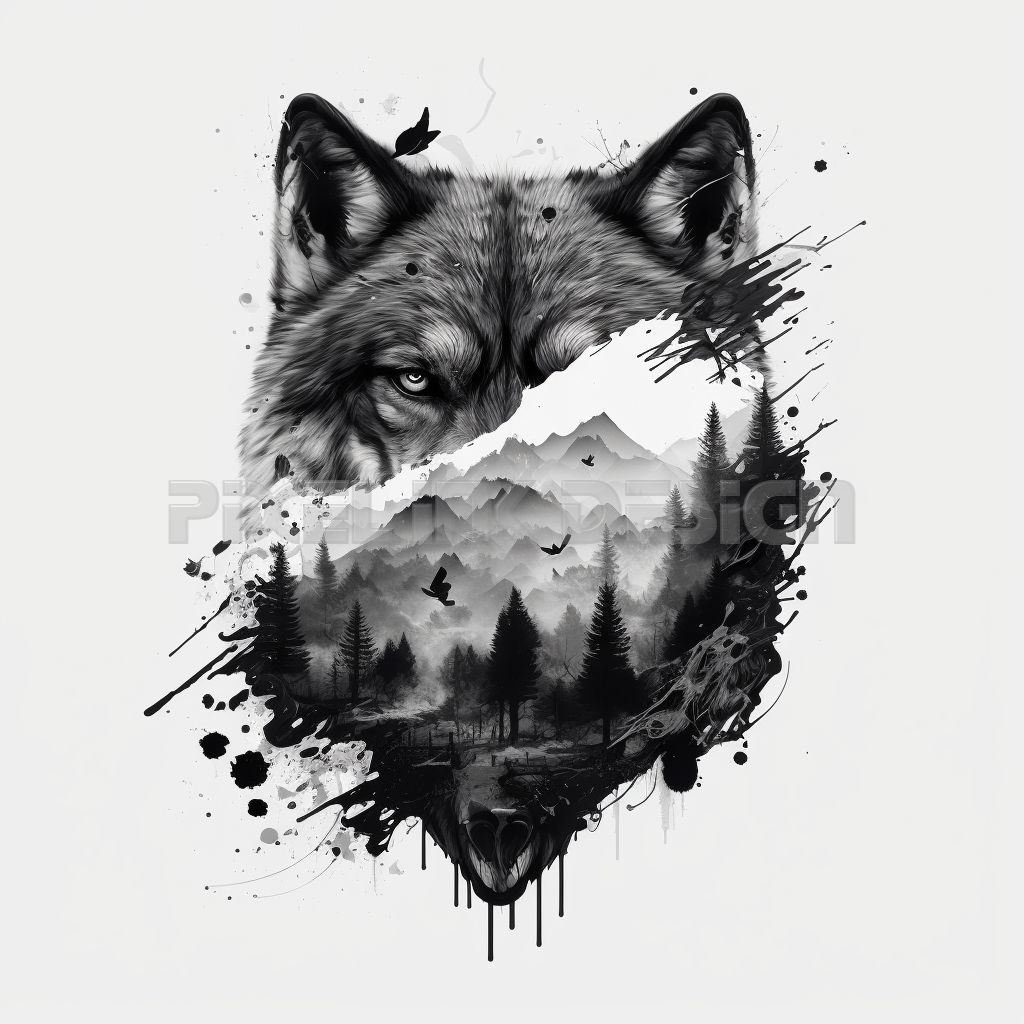 Potloodtekeningen Van Wolvengezichten Floral Wolf Tattoo Etsy