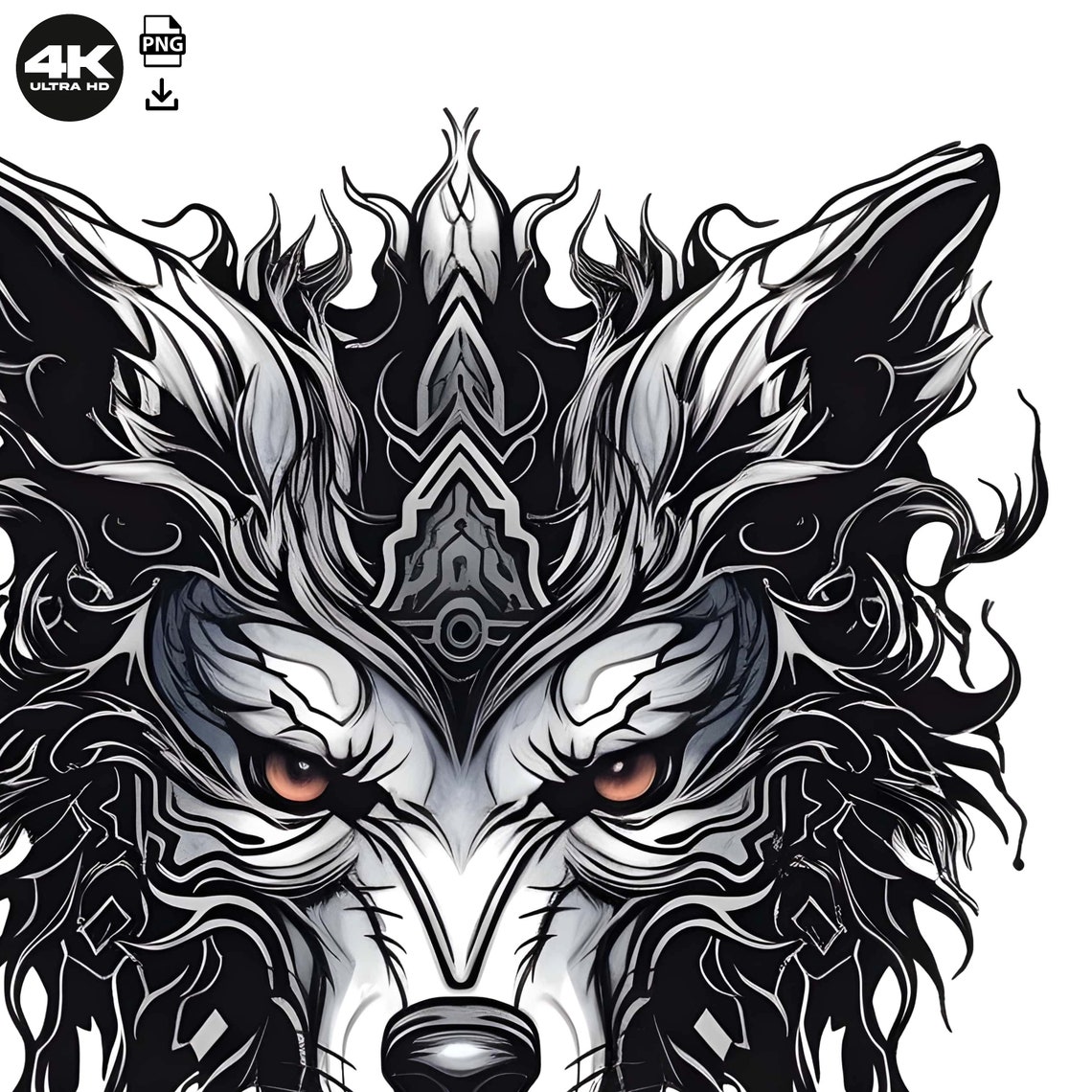 Angry Wolf Ink Style Tattoo Design Detailed High Resolution Digital Art ...