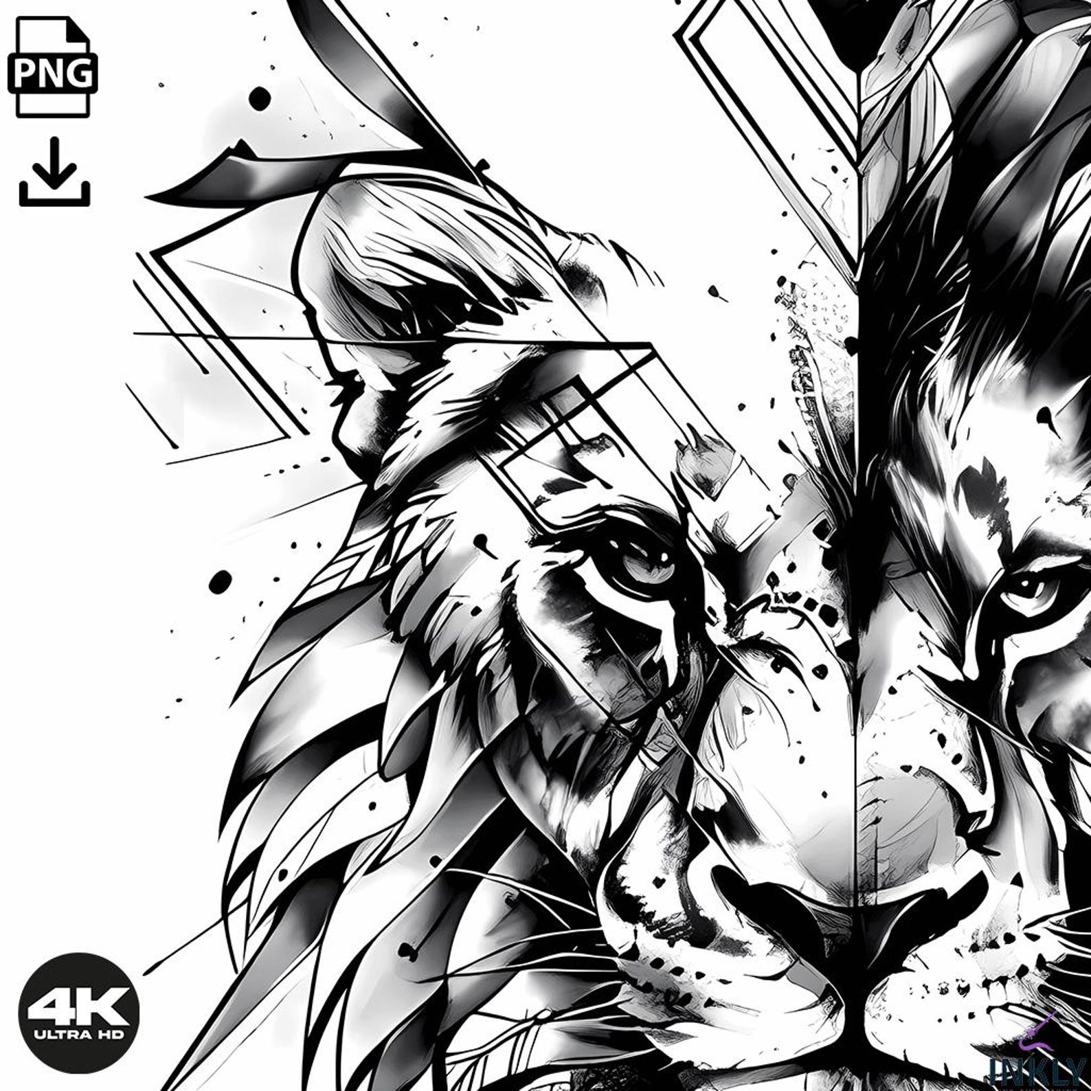 White Geometrical Lion Tattoo Design - Download High Resolution Digital ...