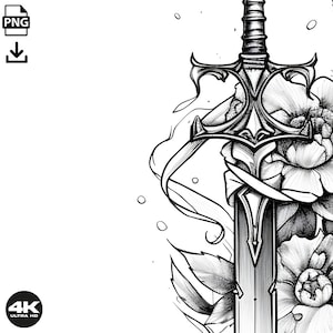 Sword With Flowers Tattoo Design - Download High Resolution Digital Art ...